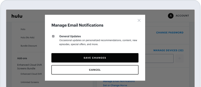 Email notifications | Hulu Help Center | US